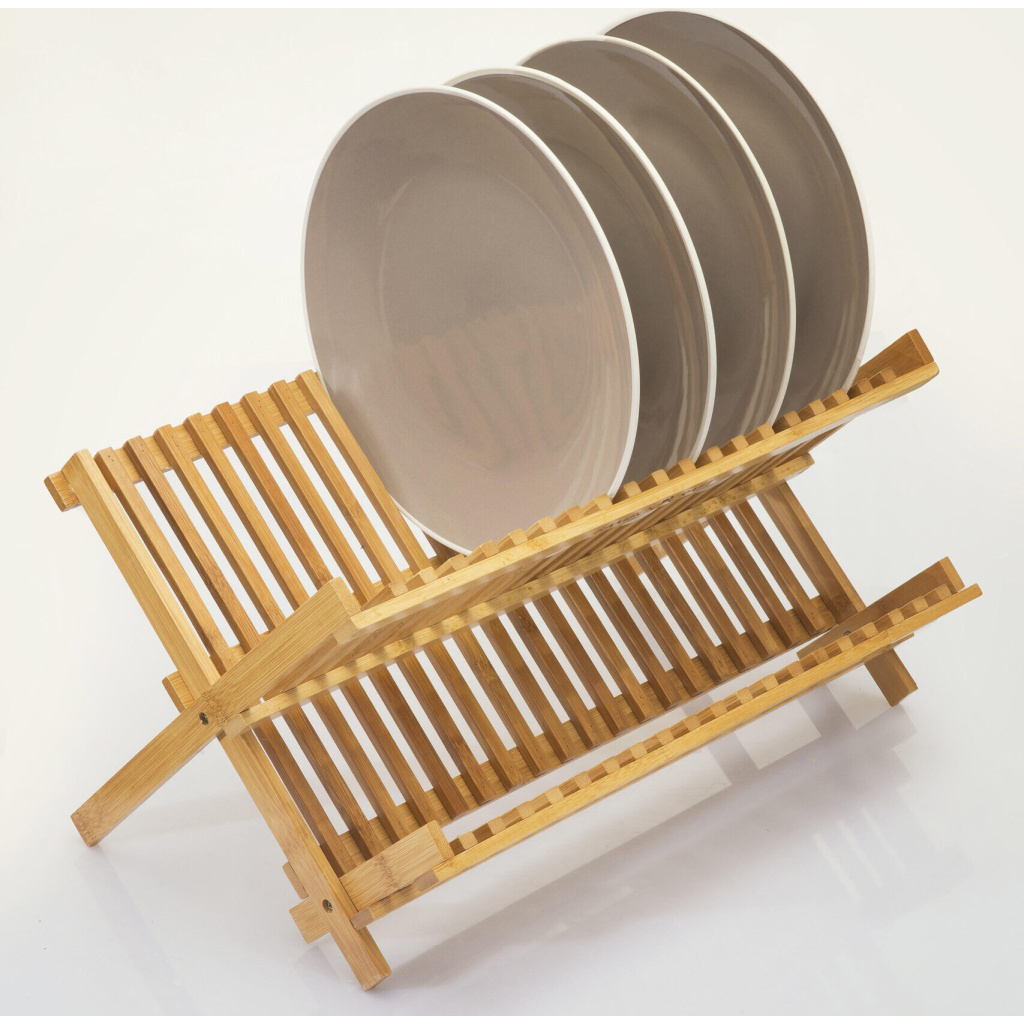 Water Resistant Bamboo X Shaped Foldable Dish Rack +Utensil Caddy - The ...